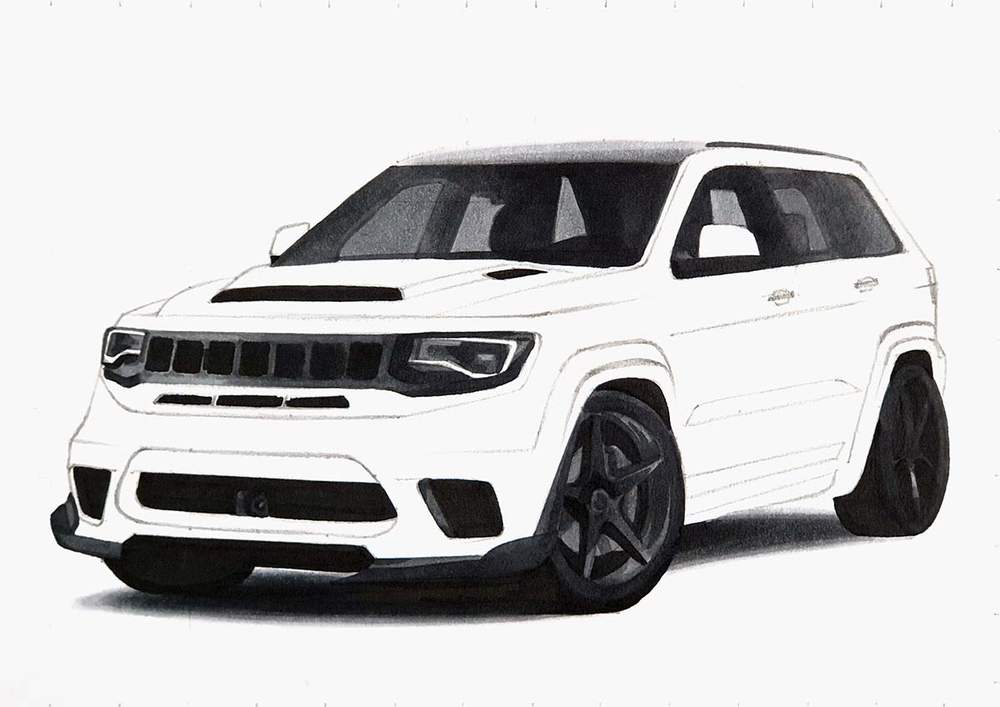 How To Draw A Jeep Grand Cherokee Trackhawk - Simple Step-By-Step Tutorial